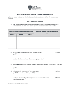Fillable Online MUSCULOSKELETAL PHYSIOTHERAPY CLINICAL REASONING FORM Fax Email Print - pdfFiller