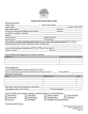 Fillable Online Pediatric New Patient History Intake Fax Email Print - pdfFiller