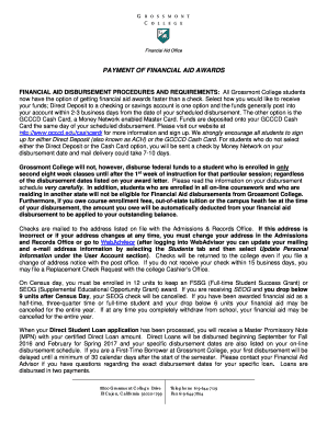 Fillable Online FINANCIAL AID DISBURSEMENT PROCEDURES AND REQUIREMENTS ...