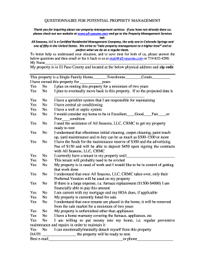 Fillable Online QUESTIONNAIRE FOR POTENTIAL PROPERTY MANAGEMENT Fax ...