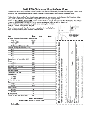 Fillable Online 2016 PTO Christmas Wreath Order Form Fax Email Print ...