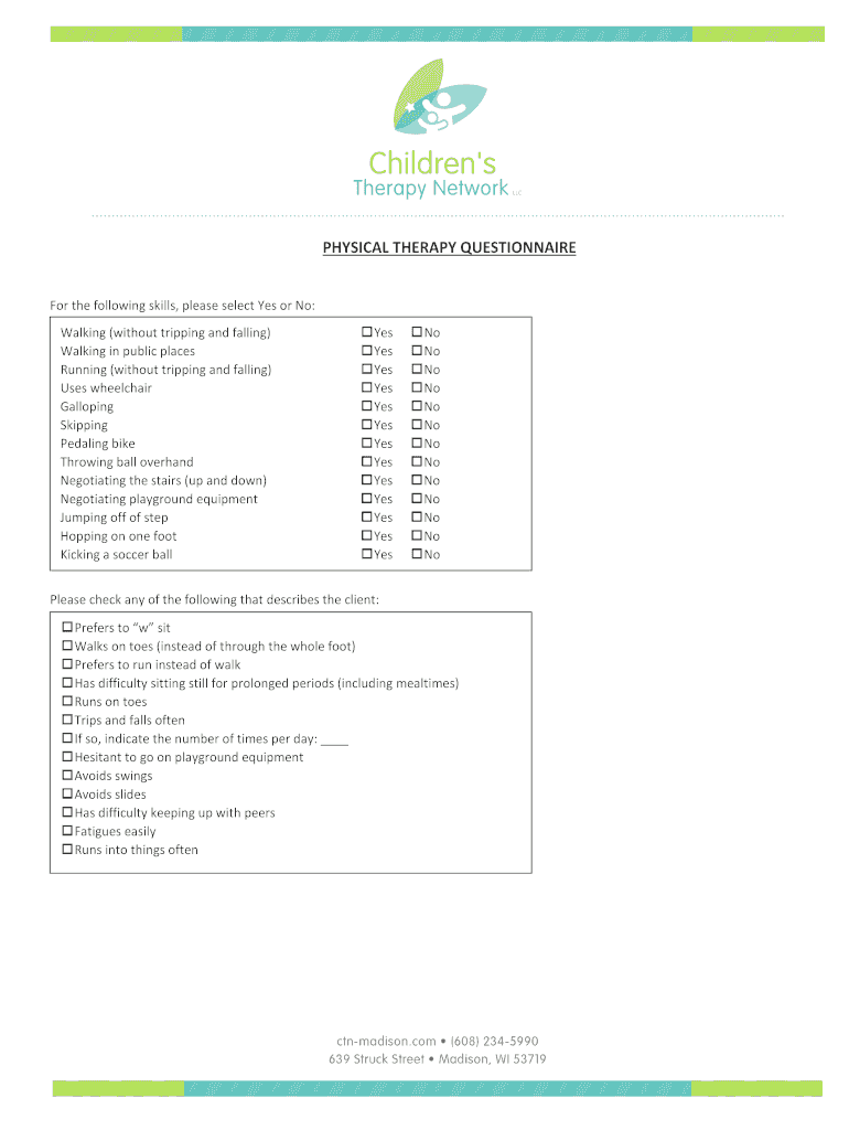 Fillable Online PHYSICAL THERAPY QUESTIONNAIRE Fax Email Print - pdfFiller