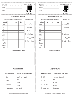 Fillable Online STUDENT FILM PROCESSING FORM Fax Email Print - pdfFiller