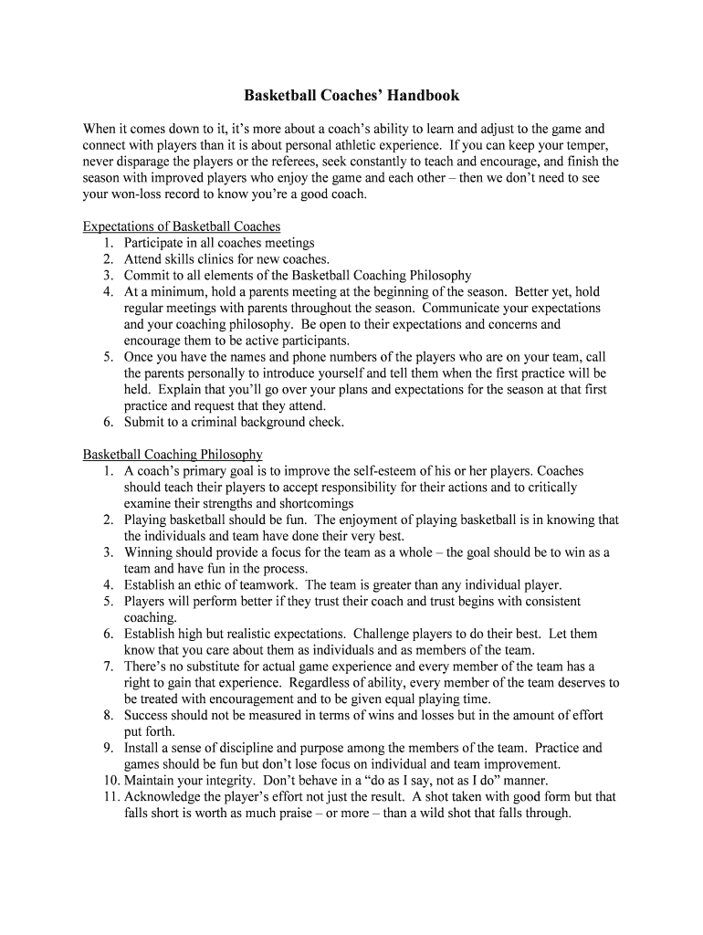 Fillable Online Basketball Coaches Handbook Fax Email Print - pdfFiller