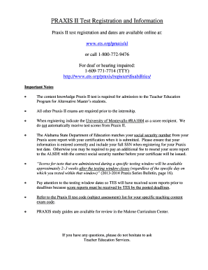 Fillable Online PRAXIS II Test Registration and Information Fax Email ...