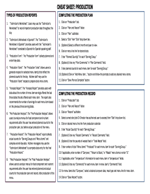 Fillable Online CHEAT SHEET: PRODUCTION Fax Email Print - pdfFiller