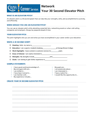Fillable Online Your 30 Second Elevator Pitch Fax Email Print - pdfFiller