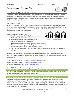 Fillable Online Preparing your Elevator Pitch Fax Email Print - pdfFiller