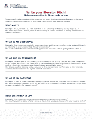 Fillable Online Write your Elevator Pitch Fax Email Print - pdfFiller