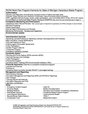 Fillable Online RCRA Work Plan Program Elements for State of Michigan ...