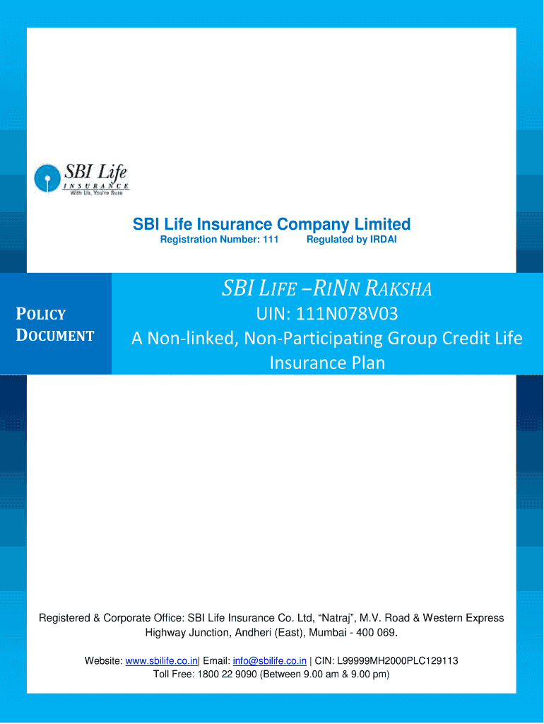 Fillable Online SBI LIFE RINN RAKSHA Fax Email Print - pdfFiller