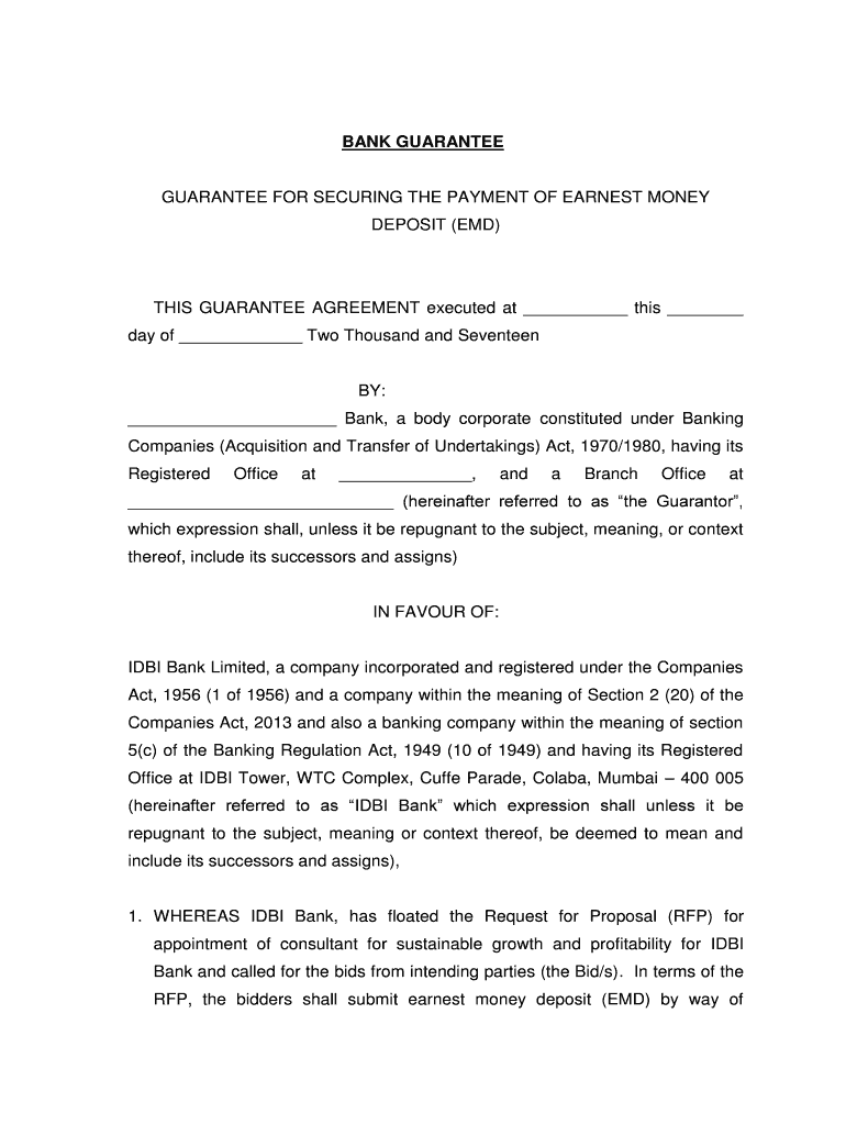 Fillable Online GUARANTEE FOR SECURING THE PAYMENT OF EARNEST MONEY Fax Email Print - pdfFiller