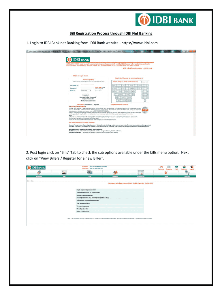 Fillable Online Bill Registration Process through IDBI Net Banking Fax ...