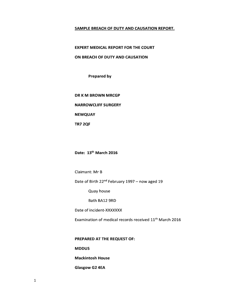 Fillable Online SAMPLE BREACH OF DUTY AND CAUSATION REPORT Fax Email ...