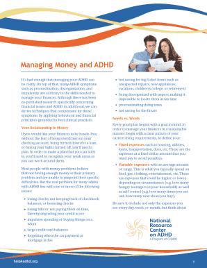 Fillable Online Managing Money and ADHD Fax Email Print - pdfFiller