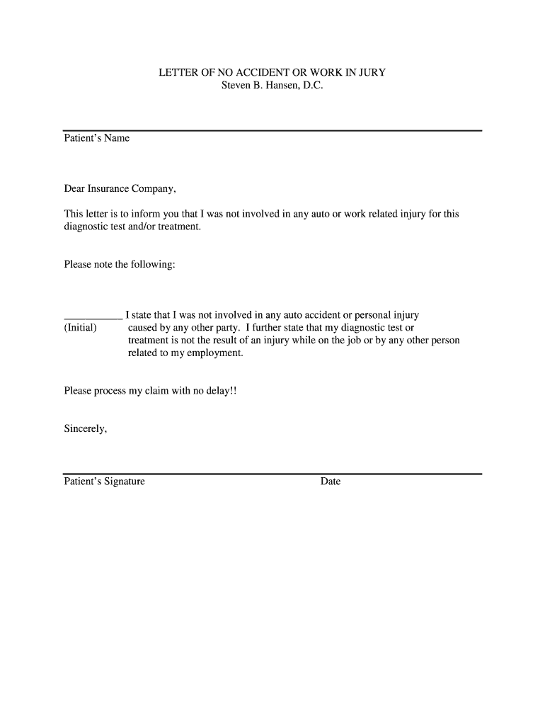 Fillable Online LETTER OF NO ACCIDENT OR WORK IN JURY Fax Email Print ...