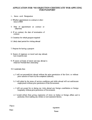Fillable Online APPLICATION FOR NO OBJECTION CERTIFICATE' FOR APPLYING ...