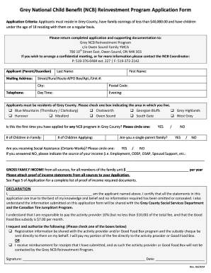 Fillable Online Grey National Child Benefit (NCB) Reinvestment Program Application Form Fax ...