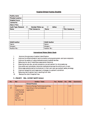 Fillable Online Hospital Clinical Practice Checklist Fax Email Print ...