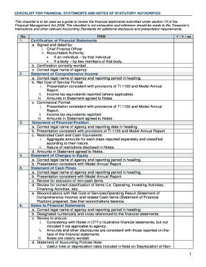 Fillable Online CHECKLIST FOR FINANCIAL STATEMENTS AND NOTES OF ...