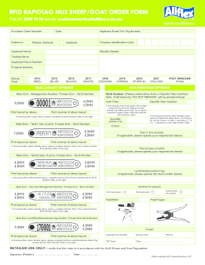 Fillable Online RFID RAPIDTAG NLIS SHEEP/GOAT ORDER FORM Fax Email ...