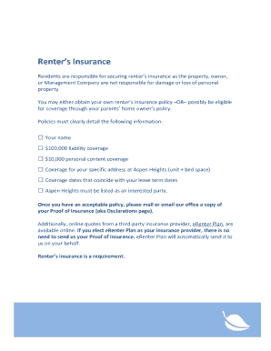 Fillable Online Residents are responsible for securing renters ...