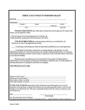 Fillable Online THREE (3) DAY NOTICE TO PERFORM OR QUIT Fax Email Print ...