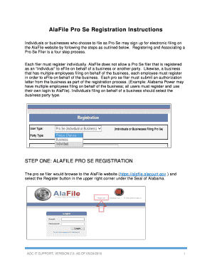 Fillable Online AlaFile Pro Se Registration Instructions Fax Email ...