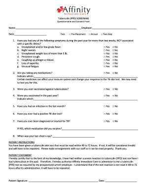 Fillable Online Tuberculin (PPD) SCREENING Fax Email Print - pdfFiller