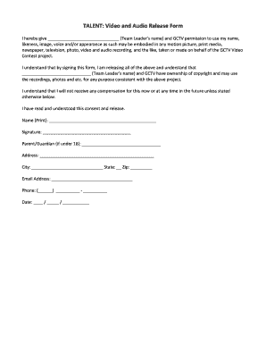 Fillable Online TALENT: Video and Audio Release Form Fax Email Print ...