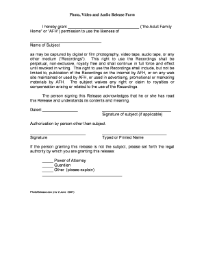 Fillable Online Photo, Video and Audio Release Form Fax Email Print ...