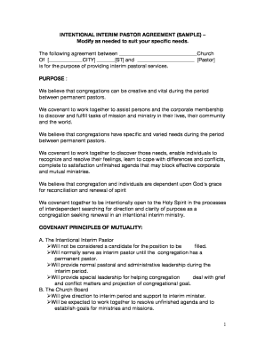 Fillable Online INTENTIONAL INTERIM PASTOR AGREEMENT (SAMPLE) Fax Email ...