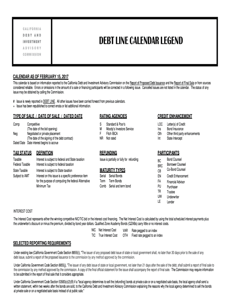 Fillable Online DEBT LINE CALENDAR LEGEND Fax Email Print - pdfFiller