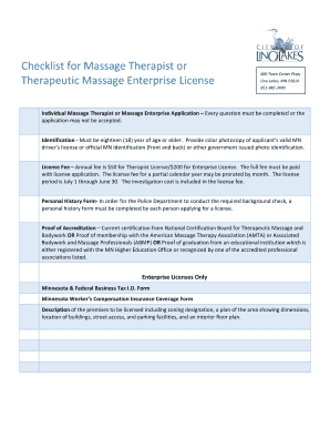 Fillable Online Checklist for Massage Therapist or Fax Email Print ...