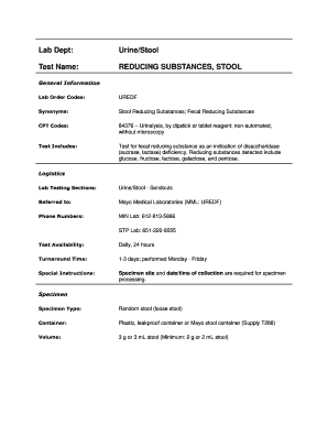 Fillable Online REDUCING SUBSTANCES, STOOL Fax Email Print - pdfFiller