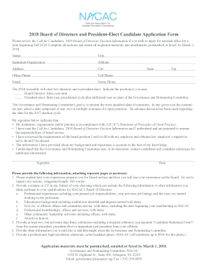 Fillable Online 2018 Board of Directors and President-Elect Candidate ...