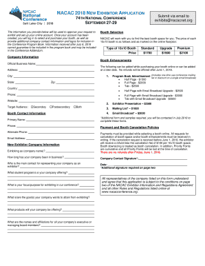 Fillable Online NACAC 2018 NEW EXHIBITOR APPLICATION Fax Email Print - pdfFiller