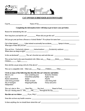 Fillable Online CAT OWNER SURRENDER QUESTIONNAIRE Fax Email Print ...