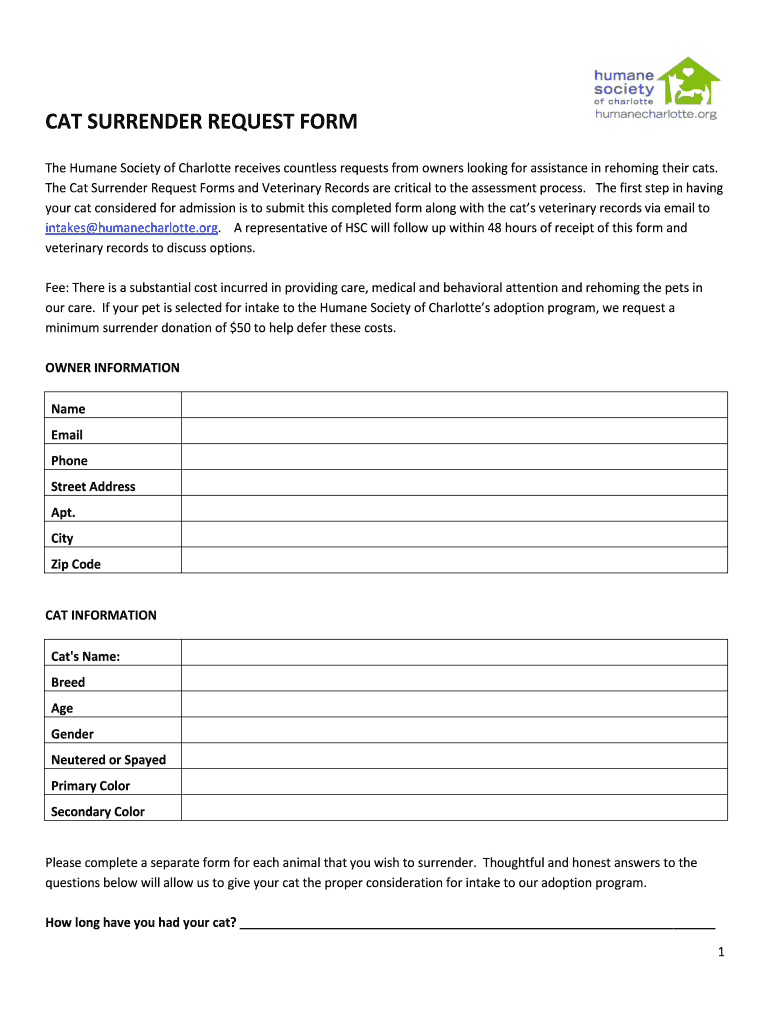 Fillable Online CAT SURRENDER REQUEST FORM Fax Email Print - pdfFiller