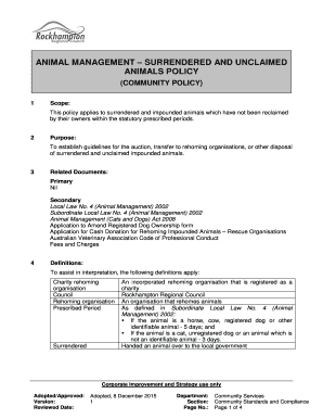 Fillable Online ANIMAL MANAGEMENT SURRENDERED AND UNCLAIMED Fax Email ...