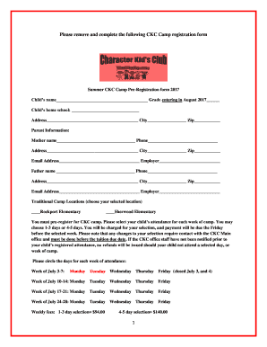 Fillable Online Please remove and complete the following CKC Camp ...