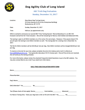 Fillable Online DACLI TRICK DOG EVALUATION ENTRY FORM Fax Email Print ...