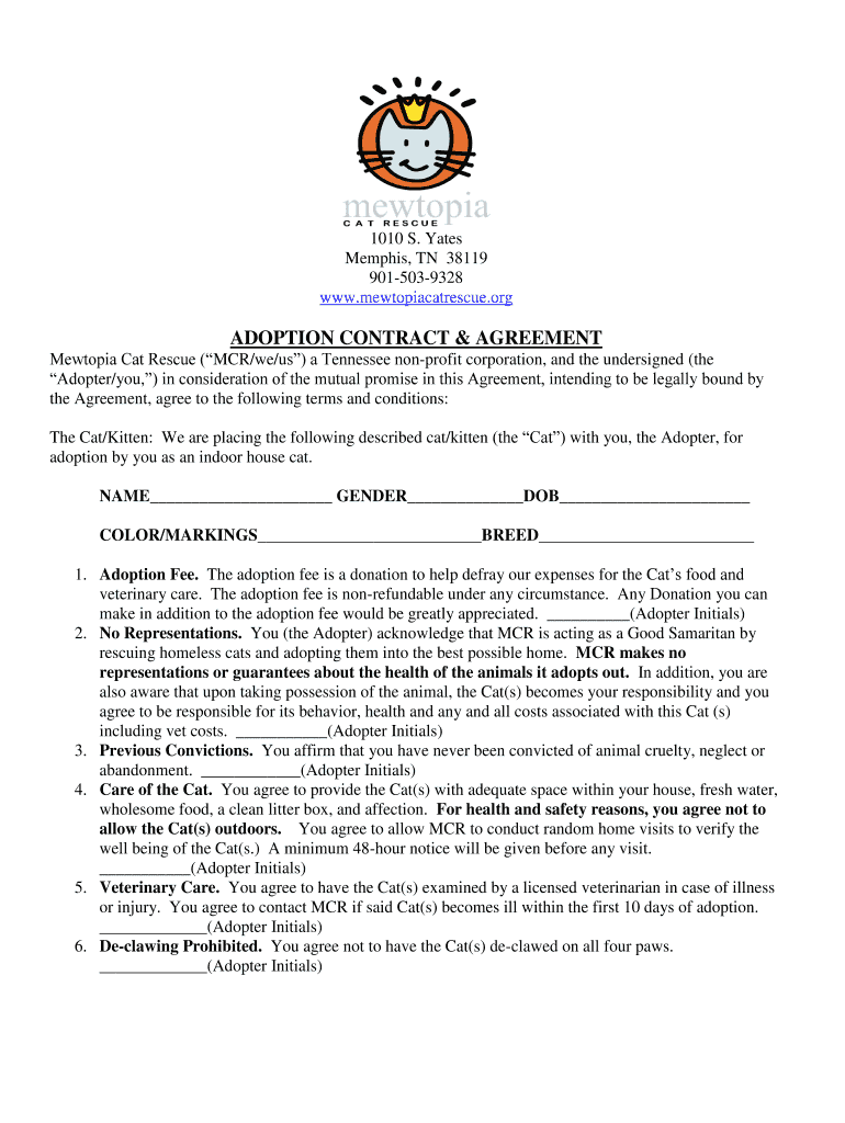 Fillable Online ADOPTION CONTRACT & AGREEMENT Fax Email Print - pdfFiller