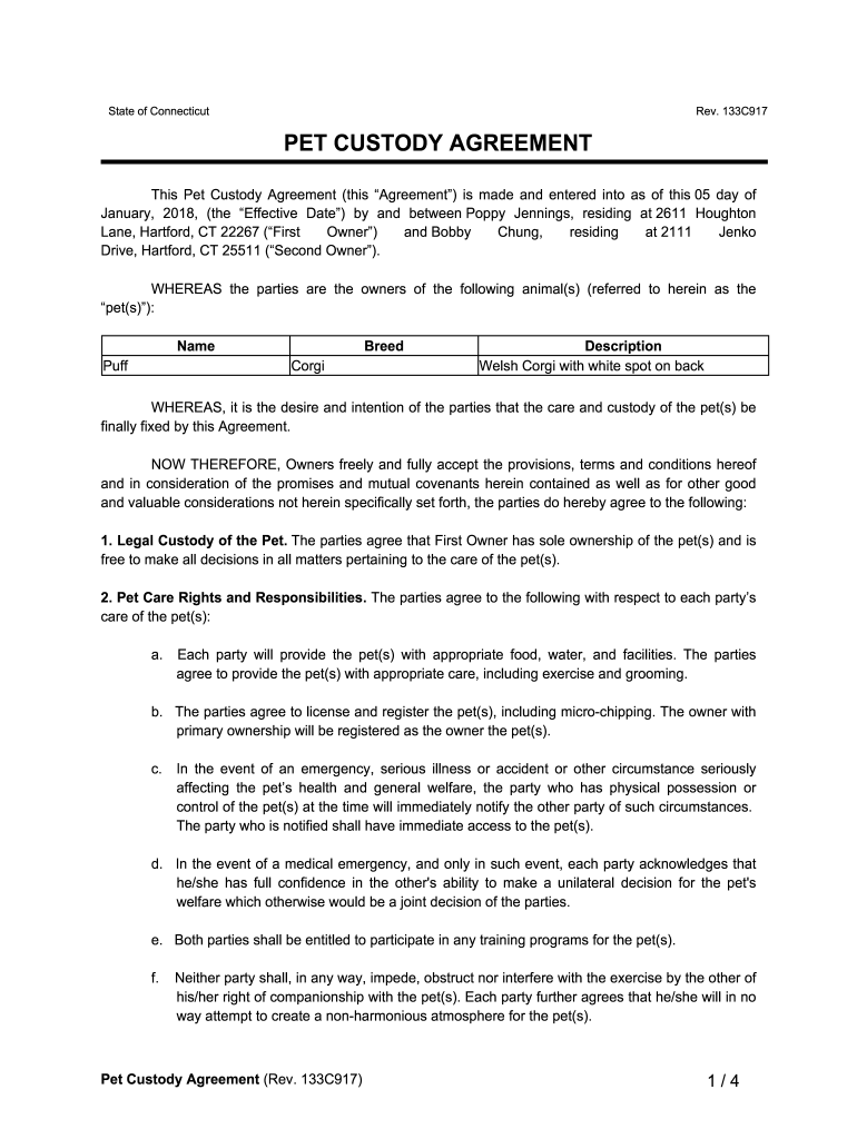 Fillable Online PET CUSTODY AGREEMENT Fax Email Print PdfFiller