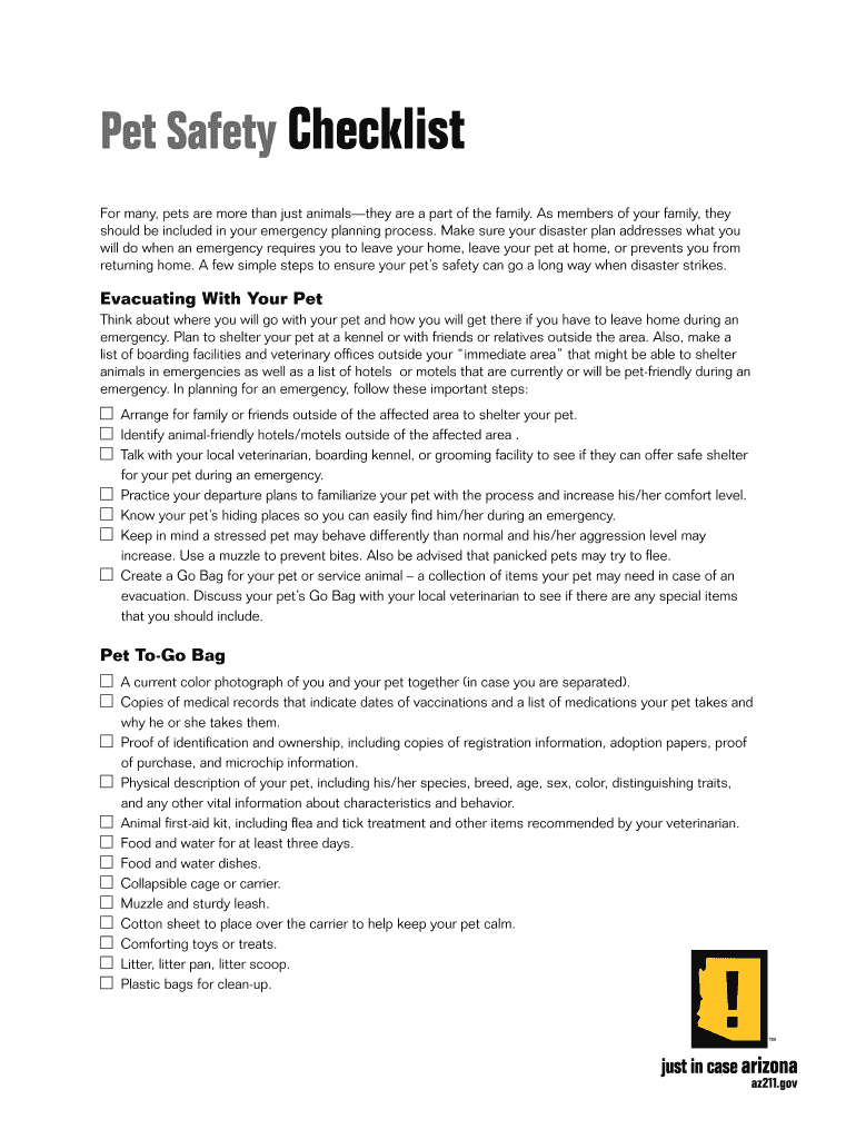 Fillable Online Pet Safety Checklist Fax Email Print - pdfFiller