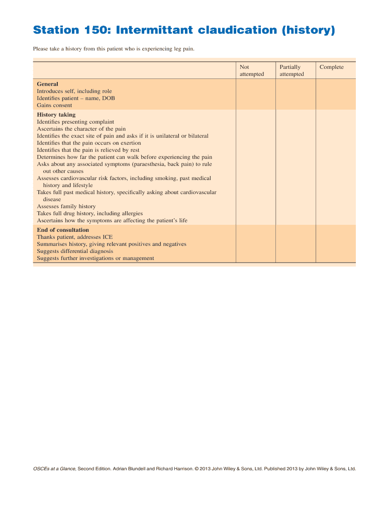 Fillable Online Station 150: Intermittant claudication (history) Fax ...