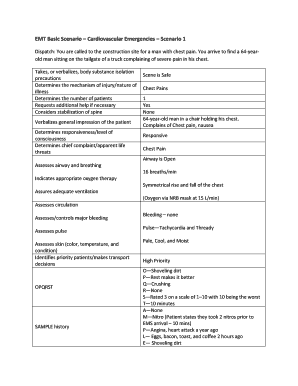 Fillable Online EMT Basic Scenario Cardiovascular Emergencies Scenario ...