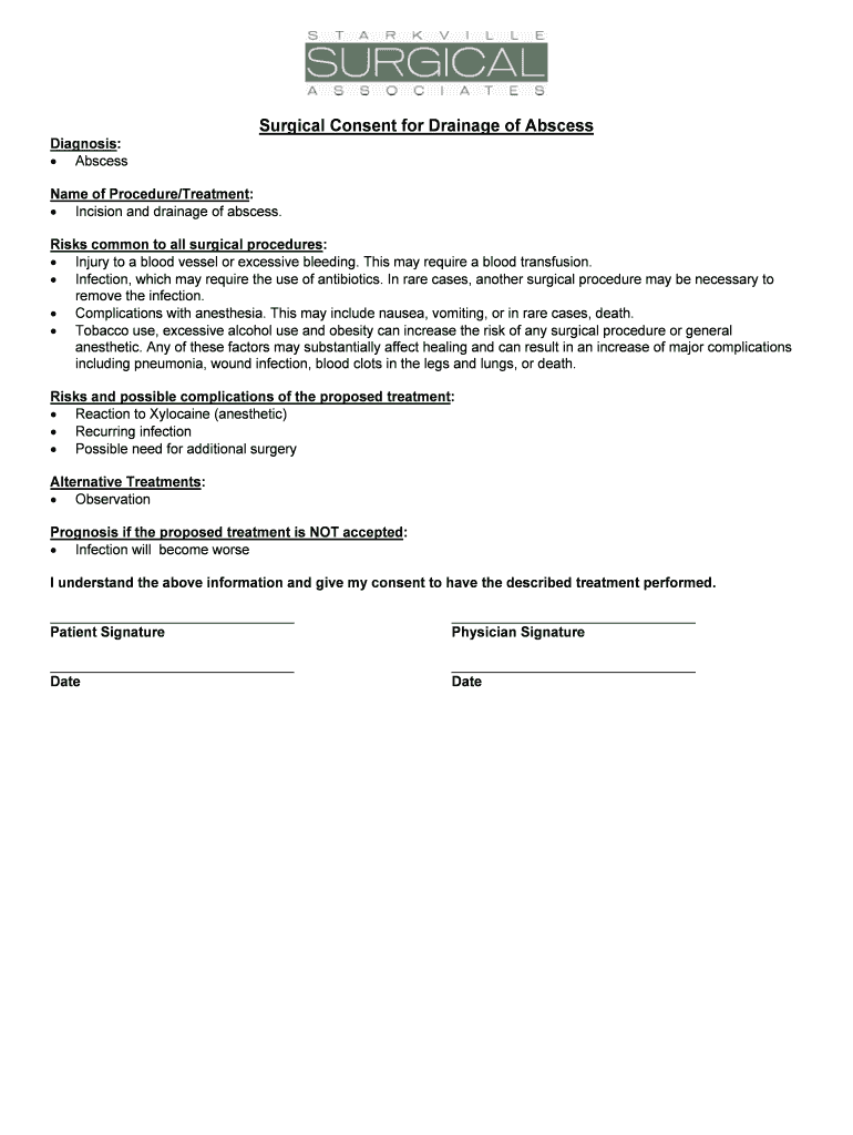 Fillable Online Surgical Consent for Drainage of Abscess Fax Email ...