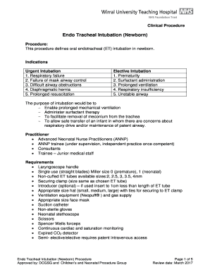 Fillable Online Endo Tracheal Intubation (Newborn) Fax Email Print ...