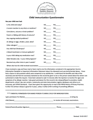Fillable Online Child Immunization Questionnaire Fax Email Print ...